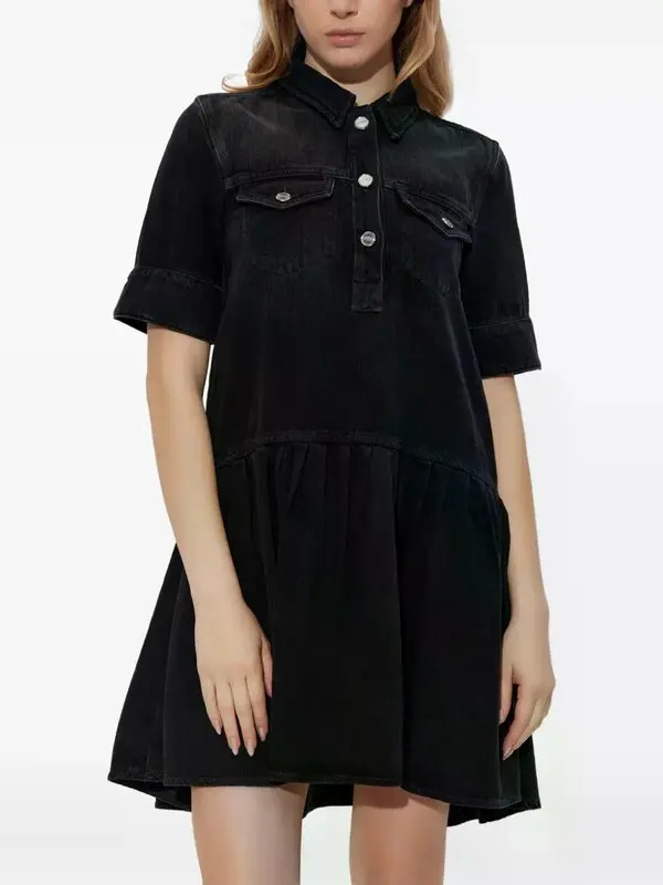 GANNI Short-sleeved Denim Shirt Dress - Black