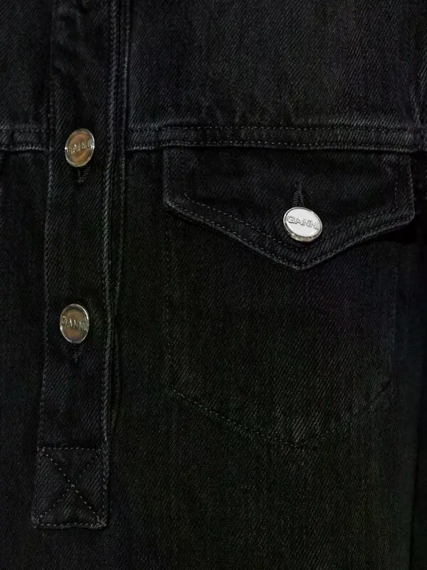 GANNI Short-sleeved Denim Shirt Dress - Black