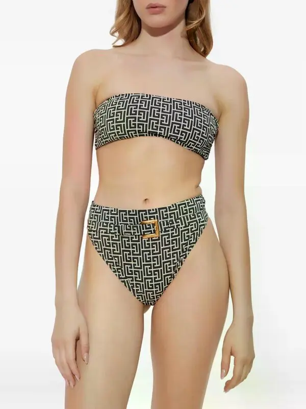Balmain Geometric-print Belted Bikini