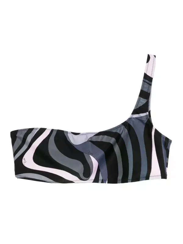 Emilio Pucci Abstract Graphic-print One-shoulder Bikini Top - Black