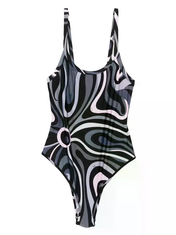 Emilio Pucci Marmo-print Square-neck Swimsuit - Black