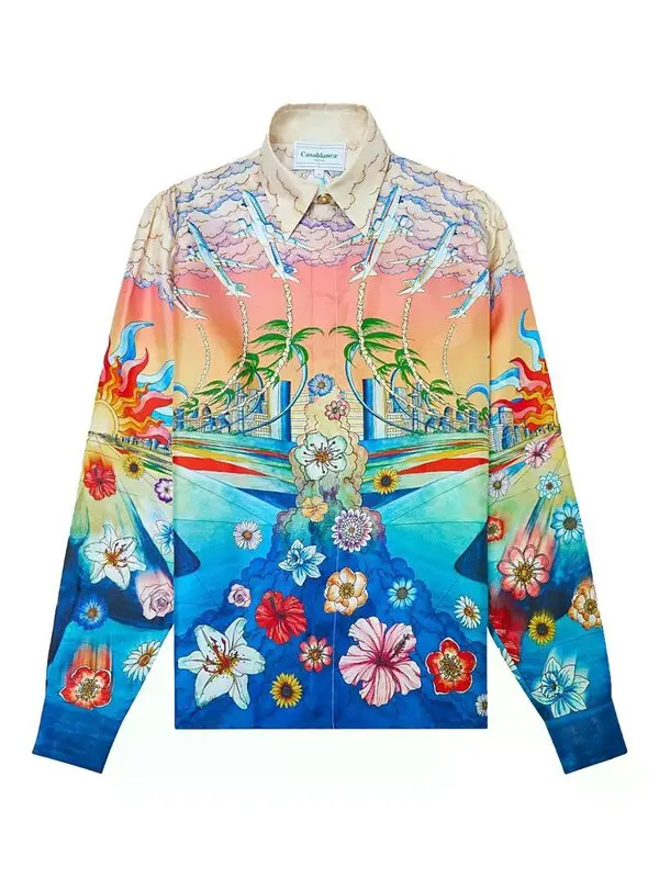 Casablanca L'envol Printed Silk Shirt - Blue