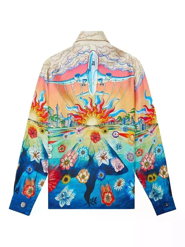 Casablanca L'envol Printed Silk Shirt - Blue