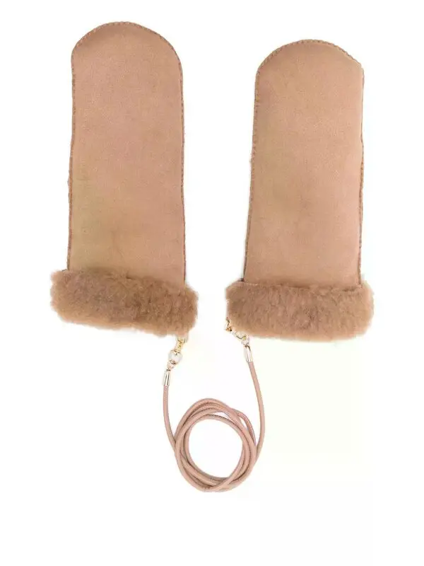 Max Mara Faux-shearling Trimmed Mittens - Brown