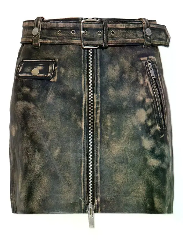 GESTUZ Belted Leather Skirt