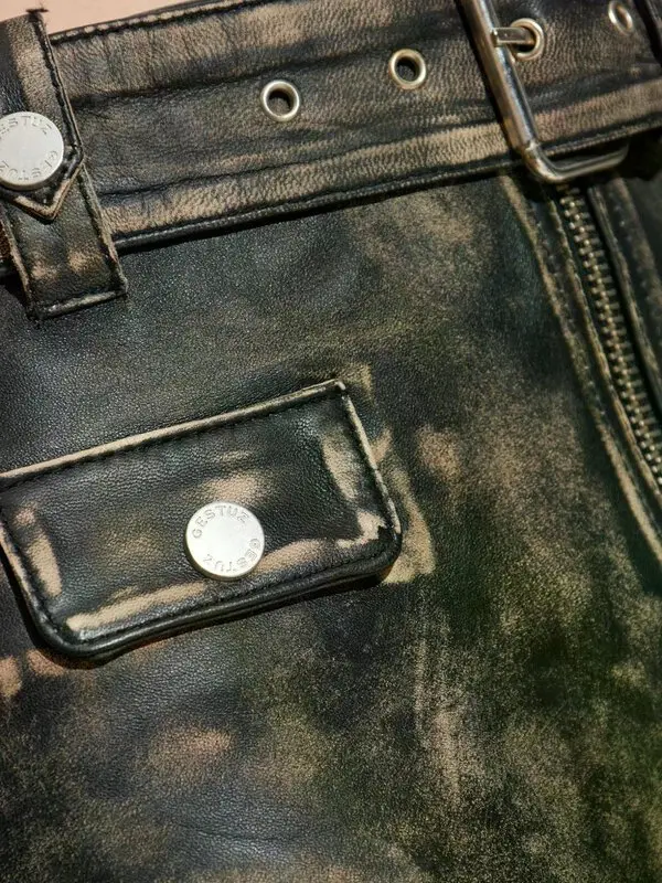 GESTUZ Belted Leather Skirt
