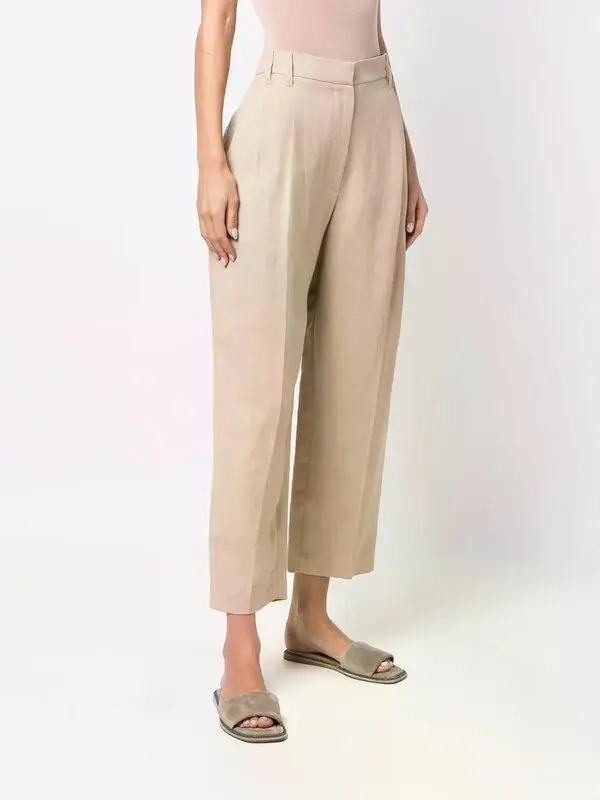 Brunello Cucinelli High-waisted Cropped Linen-blend Trousers