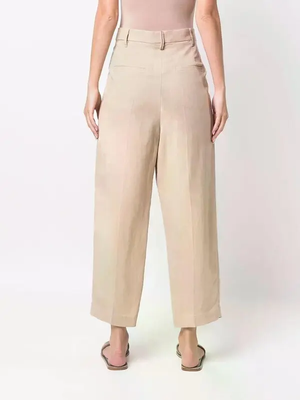 Brunello Cucinelli High-waisted Cropped Linen-blend Trousers