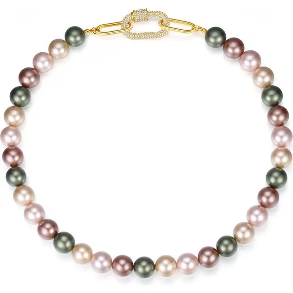 CLASSICHARMS Shell Pearl Necklace With Gem-encrusted Carabiner Lock - Gold