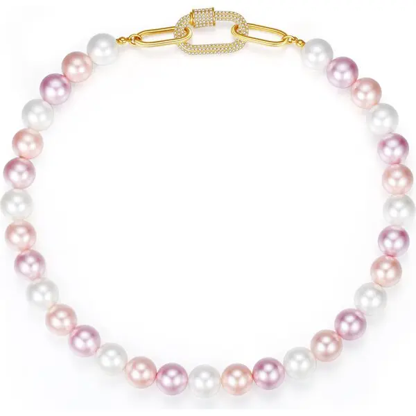 CLASSICHARMS Shell Pearl Necklace With Gem-encrusted Carabiner Lock - Pink