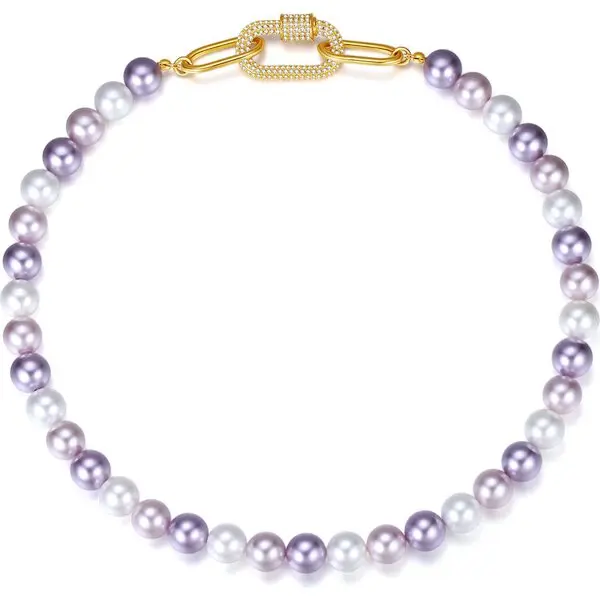 CLASSICHARMS Shell Pearl Necklace With Gem-encrusted Carabiner Lock - Purple