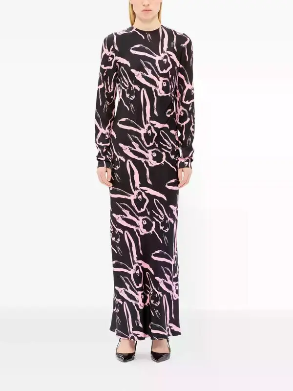 MSGM Rabbit-print Long-sleeve A-line Dress