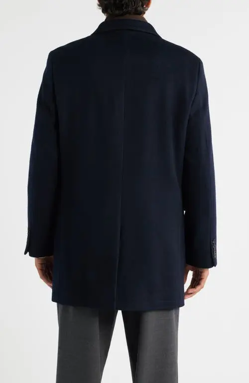 Hart Schaffner Marx Ellington Wool And Cashmere Overcoat With Quilted Faux Suede Bib - Navy