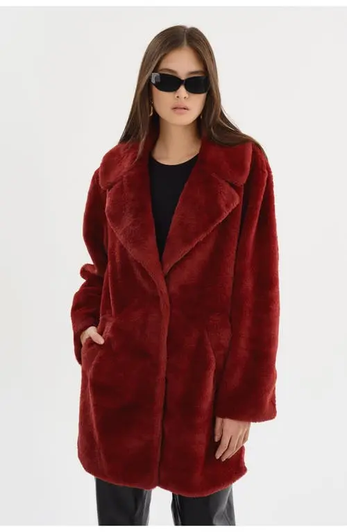 LAMARQUE Linnea Faux Fur Coat - Maroon