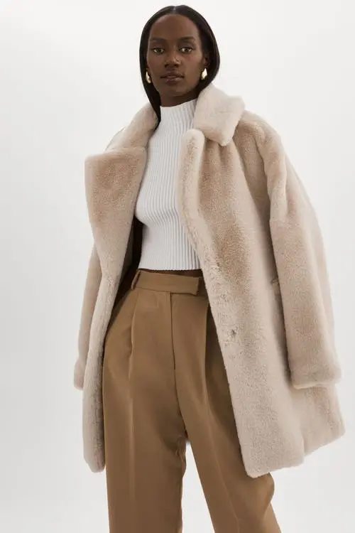LAMARQUE Linnea Faux Fur Coat - Oat