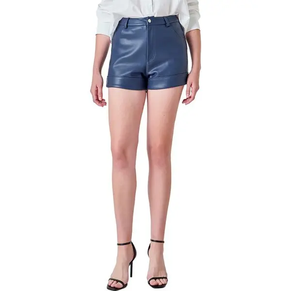 Endless Rose Faux Leather Cuffed Shorts - Navy