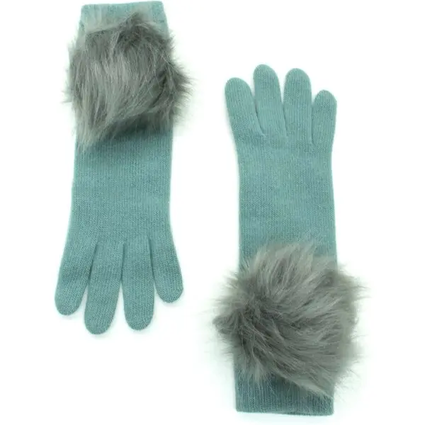 Portolano Cashmere Gloves With Faux Fur Poms - Stormy Sea