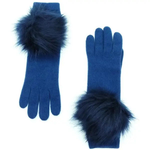 Portolano Cashmere Gloves With Faux Fur Poms - Sugar Blue