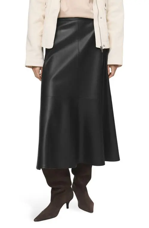 Mango Faux Leather A-line Midi Skirt - Black