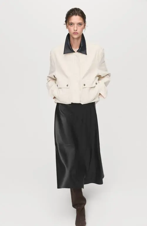 Mango Faux Leather A-line Midi Skirt