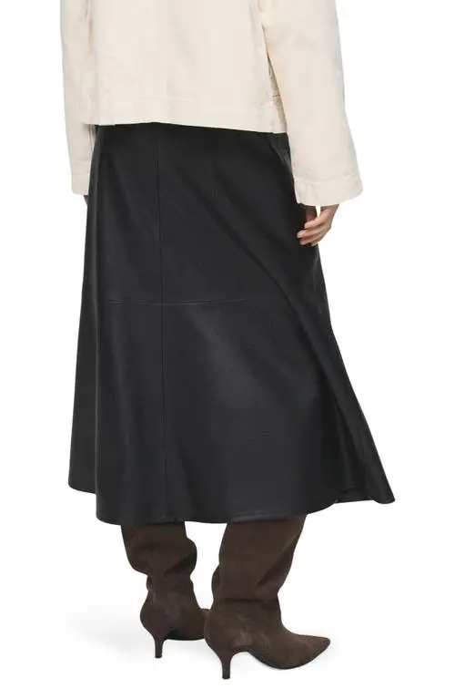 Mango Faux Leather A-line Midi Skirt