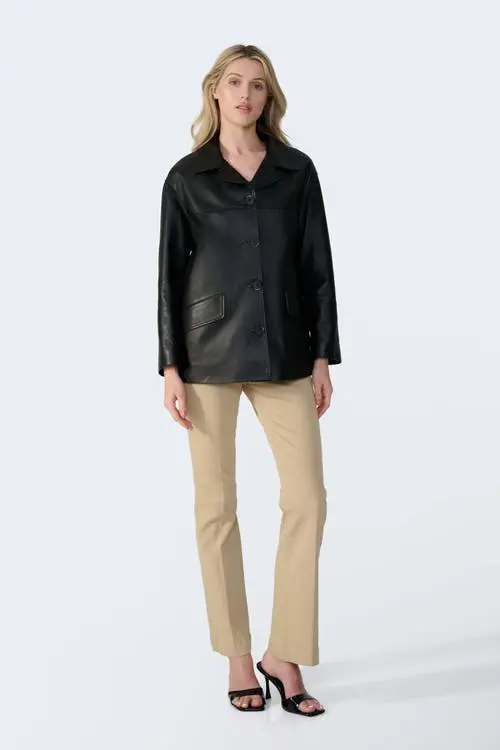 FURNIQ UK Colette Genuine Leather Shirt Jacket - Black