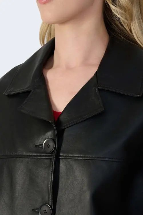 FURNIQ UK Colette Genuine Leather Shirt Jacket - Black