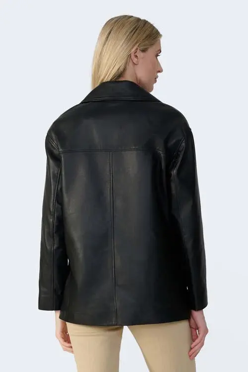 FURNIQ UK Colette Genuine Leather Shirt Jacket - Black
