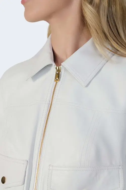 FURNIQ UK Flora Leather Jacket - White