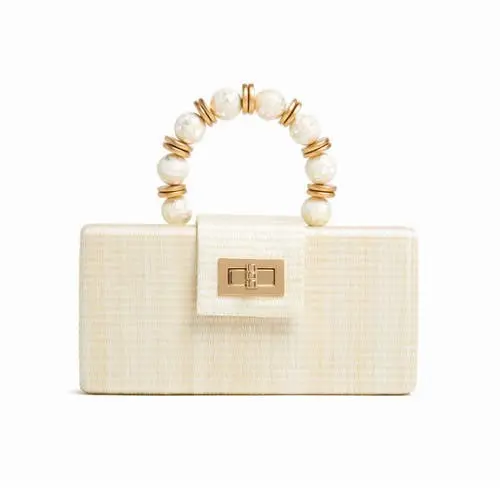 SOLI & SUN The Serena Clutch With Shell Inlay Bead Handle - Cream