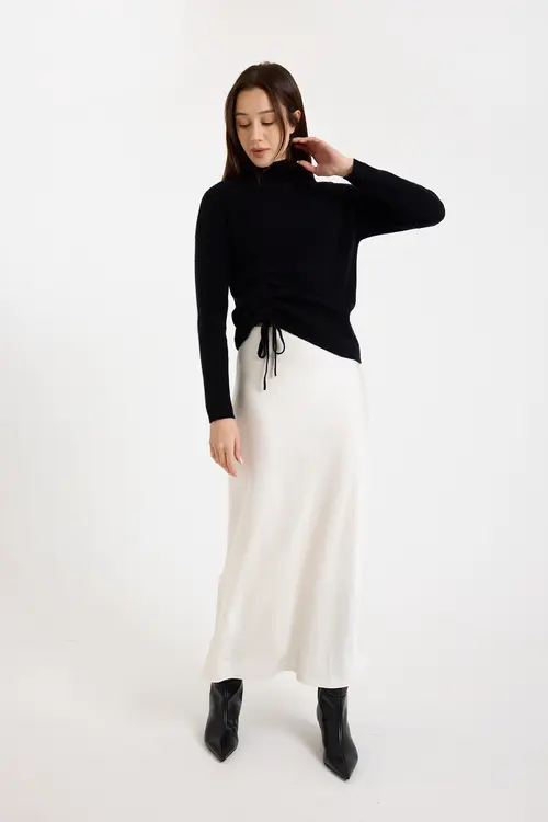 BRODIE CASHMERE Rouched High Neck Long Sleeve Jumper