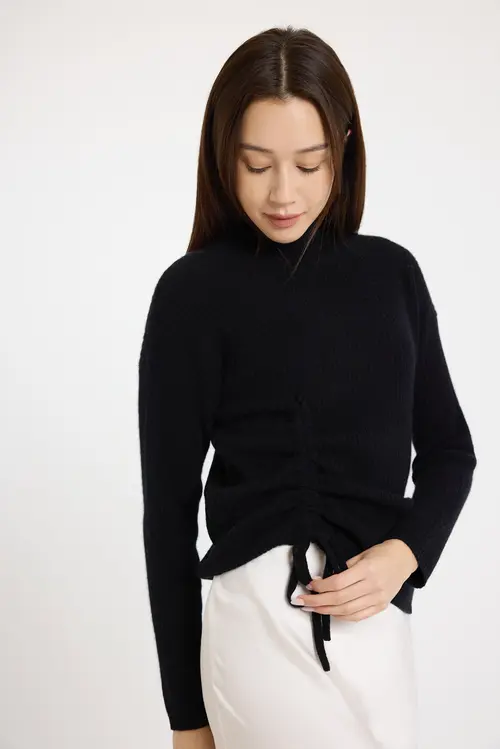 BRODIE CASHMERE Rouched High Neck Long Sleeve Jumper