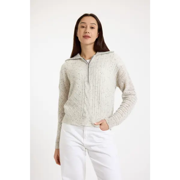 BRODIE CASHMERE Mix Cable 100% Cashmere Half Zip Sweater