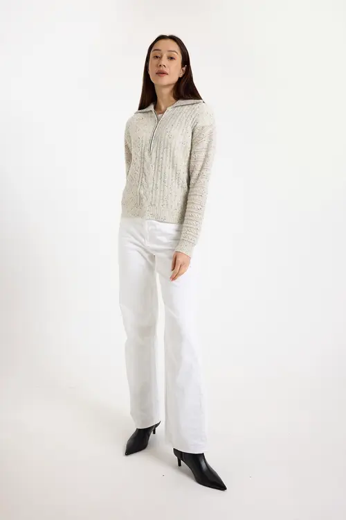 BRODIE CASHMERE Mix Cable 100% Cashmere Half Zip Sweater
