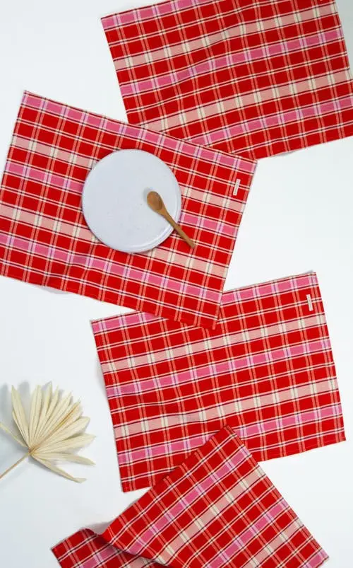 ARCHIVE NEW YORK Set Of 4 Handwoven Holly Cotton Placemat - Red Stripes