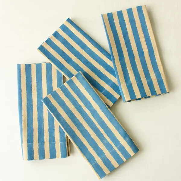 NINÉH Oh! Stripes Block Print Napkins - Blue