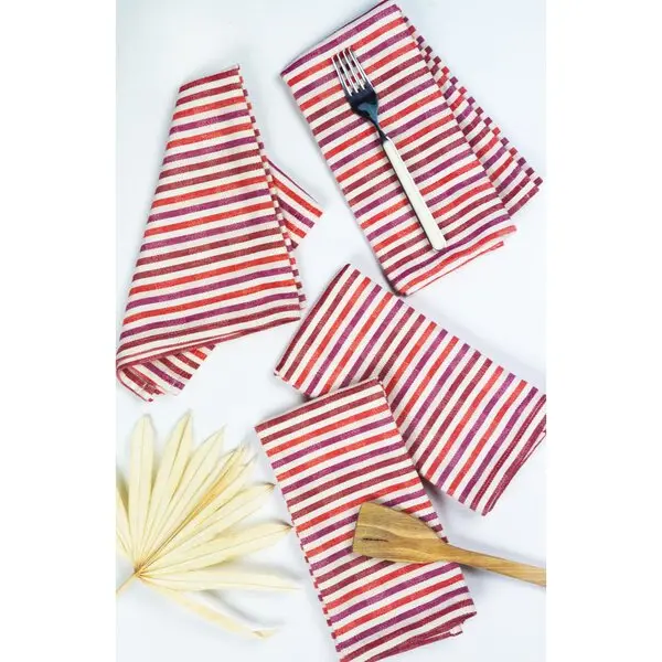 ARCHIVE NEW YORK Handwoven Holly Cotton Napkin Set Of 4 - Red Stripes