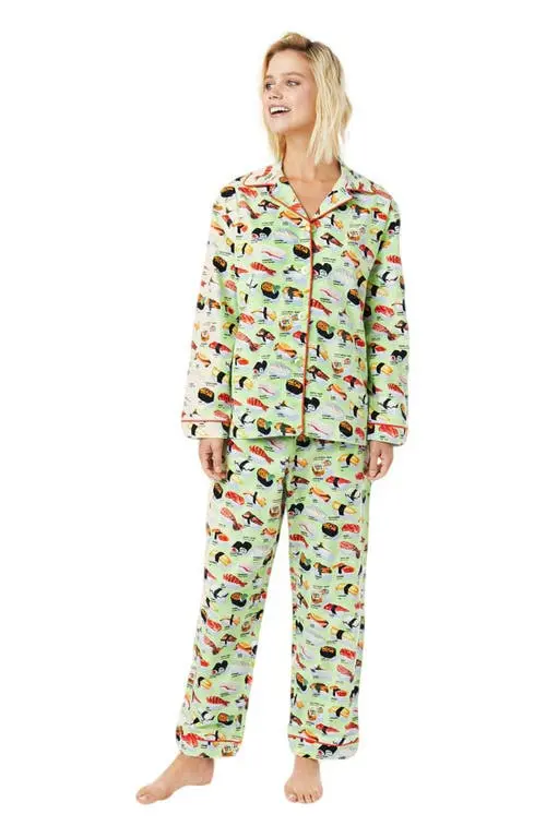 THE CAT'S PAJAMAS Poplin Pajama Set Conversational - Sushi Wasabi