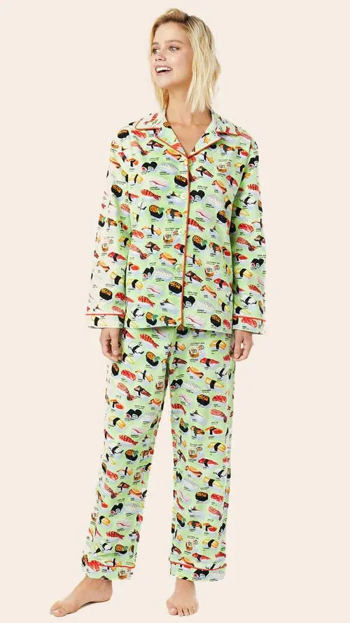 THE CAT'S PAJAMAS Poplin Pajama Set Conversational - Sushi Wasabi