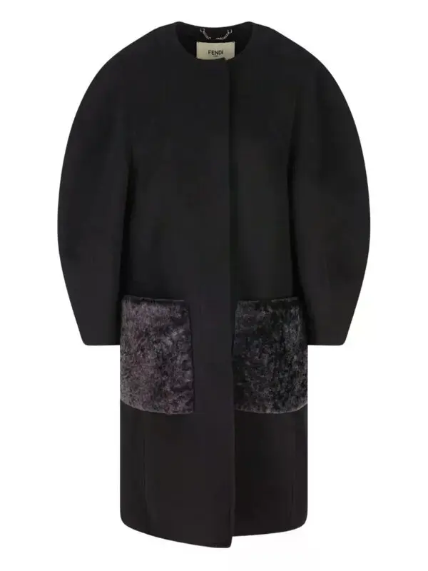 Fendi Oversized Coat With Velvet Pocket Trim - Black