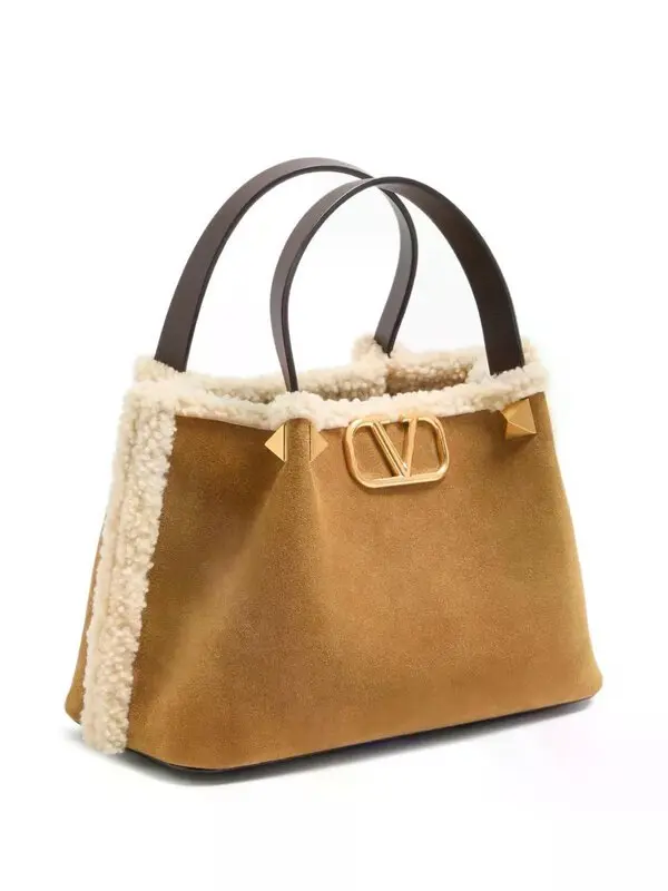 Valentino Garavani Small Suede Shopping Bag With Sheepskin Lining