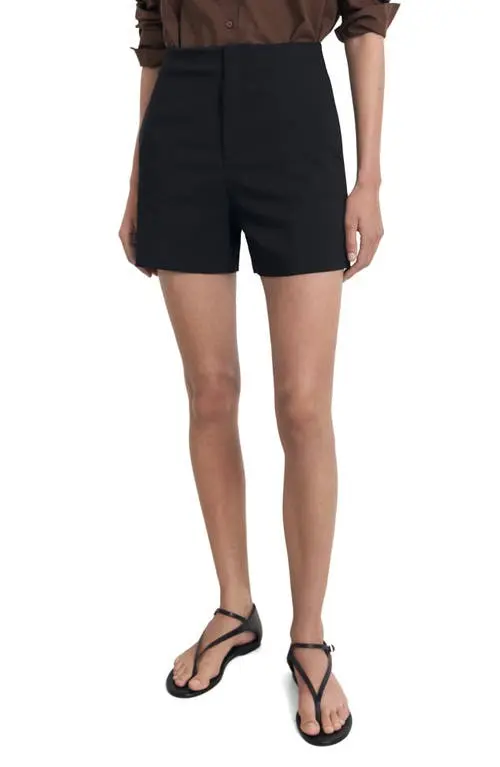 Mango High-waisted Straight Leg Shorts - Black