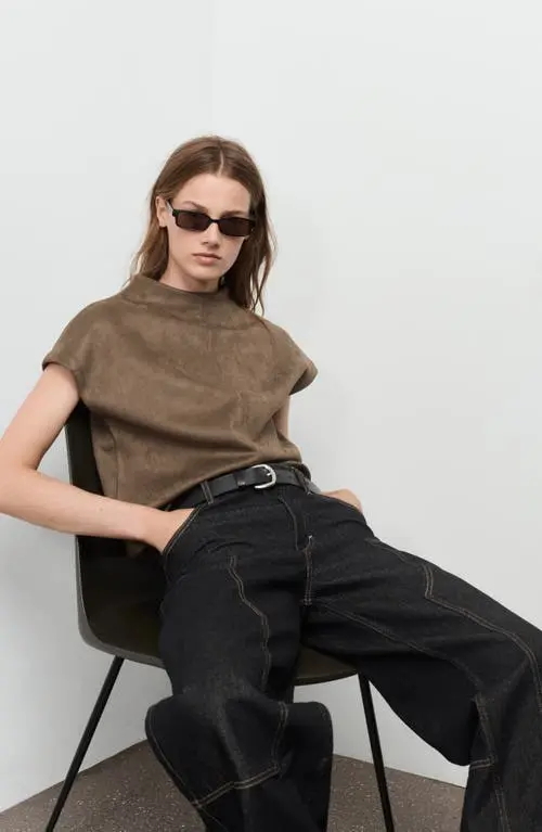 Mango Faux Suede T-shirt - Light/pastel Brown