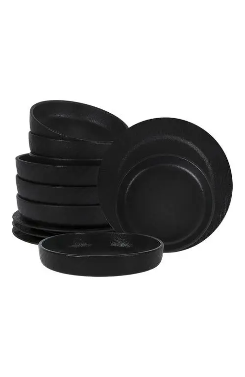 STONE + LAIN Senso New Bone China 12-piece Dinnerware Set - Black