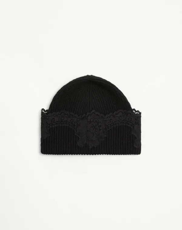 Valentino Garavani Vlogo Signature Cashmere And Lace Beanie - Black