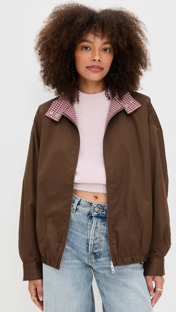 Pixie Market Plaid Contrast Bomber Jacket