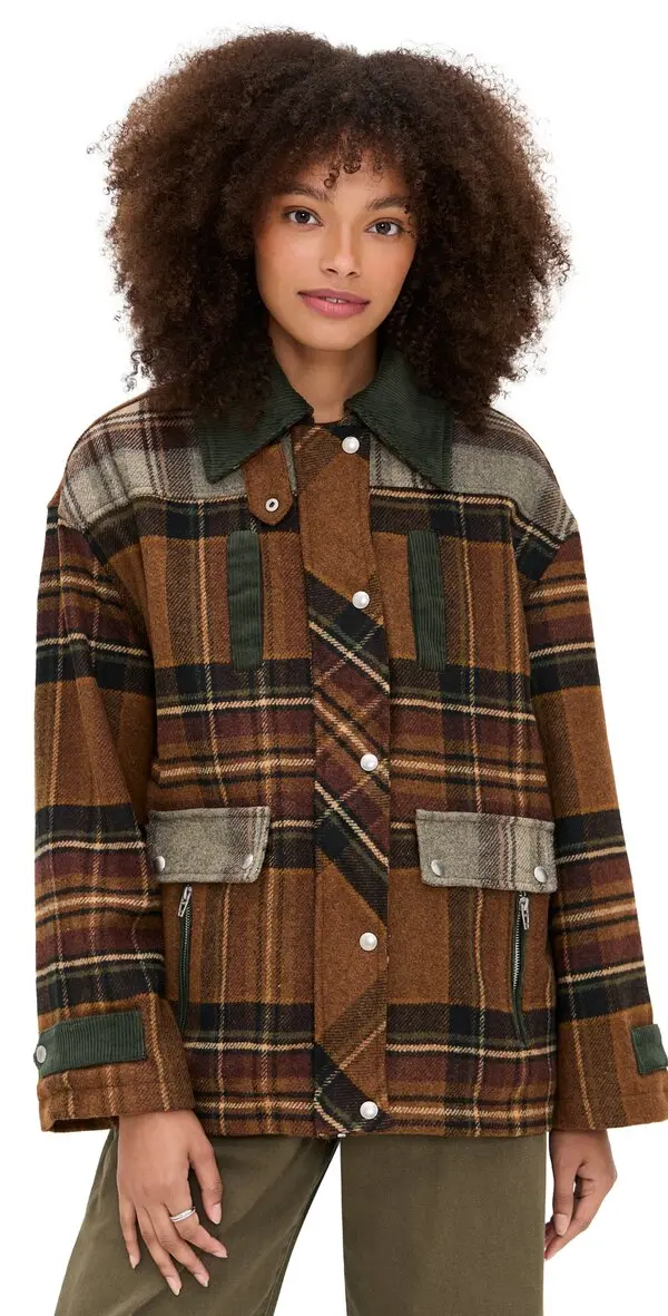 Blanknyc Plaid Fleece Shacket With Corduroy Trim