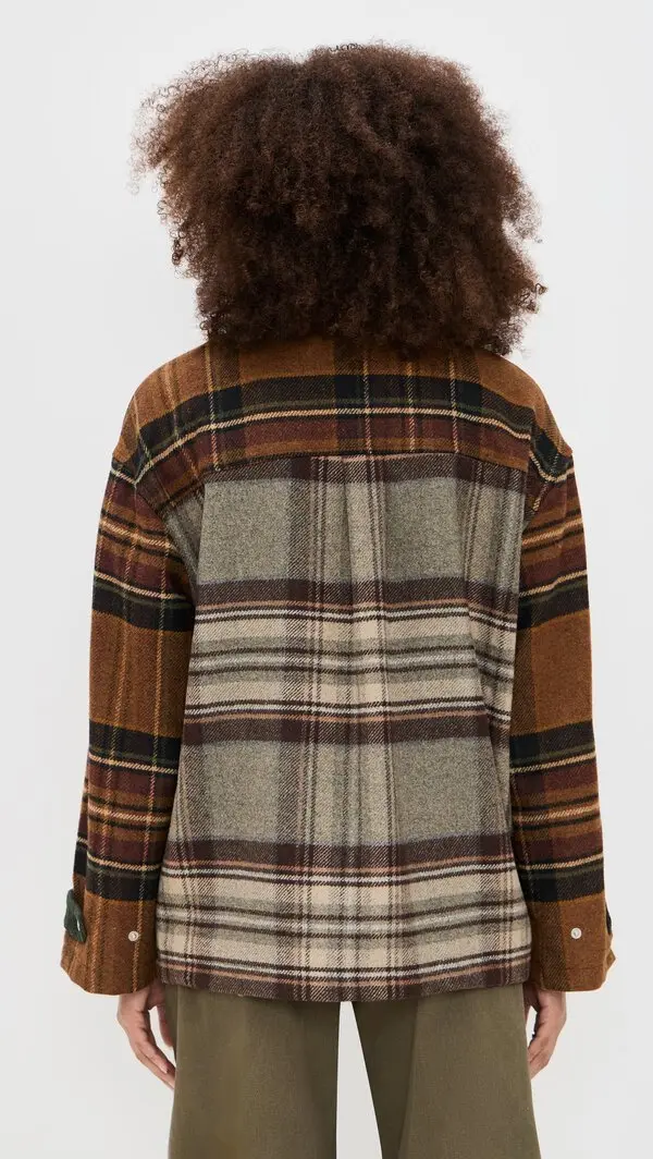 Blanknyc Plaid Fleece Shacket With Corduroy Trim