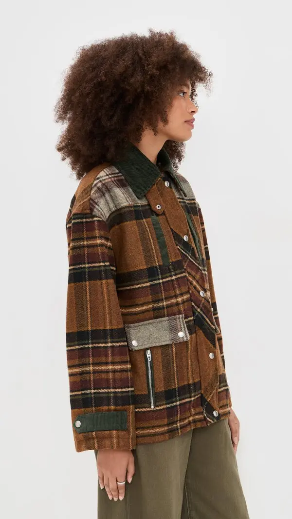 Blanknyc Plaid Fleece Shacket With Corduroy Trim
