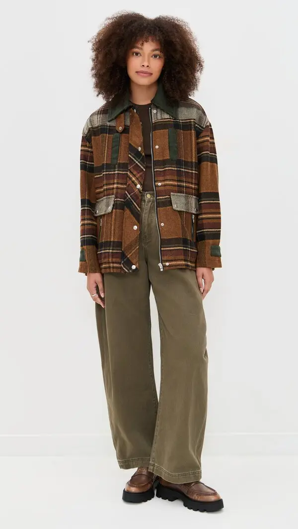 Blanknyc Plaid Fleece Shacket With Corduroy Trim